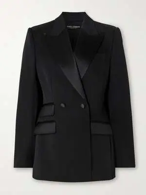 Dolce & Gabbana Silk Satin-trimmed Wool-blend Twill Blazer - Black