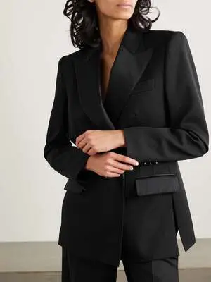 Dolce & Gabbana Silk Satin-trimmed Wool-blend Twill Blazer - Black