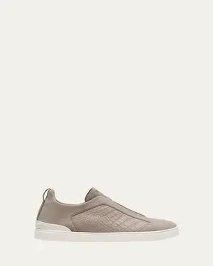 Zegna ZEGNA Triple Stitch Alligator Low-Top Sneakers - Light Grey