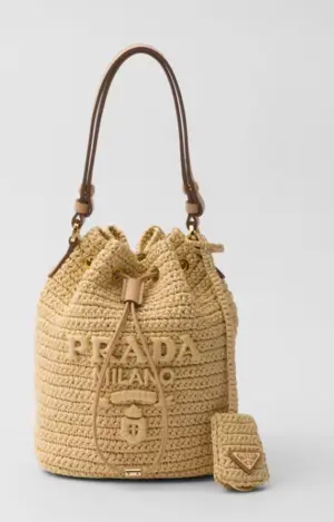 Prada Mini Crochet And Leather Bucket Bag