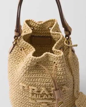 Prada Mini Crochet And Leather Bucket Bag