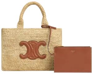 Celine Cabas Thais In Raffia And Calfskin