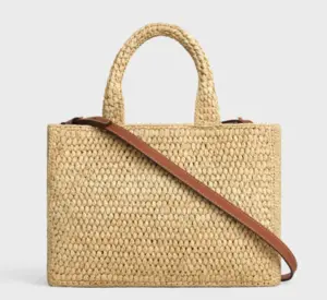 Celine Cabas Thais In Raffia And Calfskin