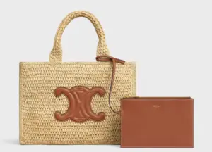 Celine Cabas Thais In Raffia And Calfskin