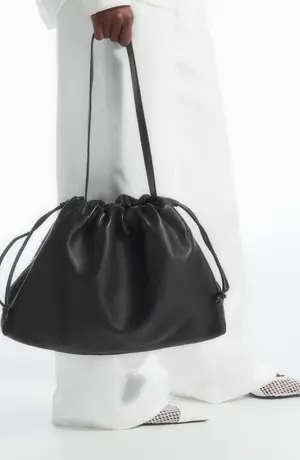 Cos Leather Drawstring Clutch