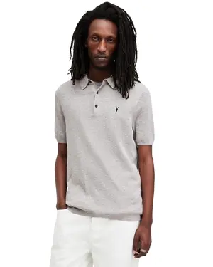 ALLSAINTS Aubrey Ramskull Short Sleeve Polo Shirt Grey Marl