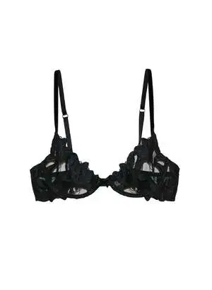 FLEUR DU MAL Lily Embroidery Plunge Demi Bra - Black
