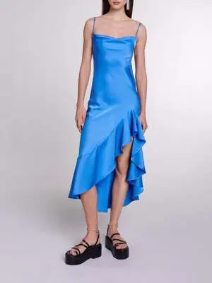 Maje Polyester Asymmetric Satin-effect Maxi Dress - Blue