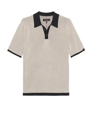 Rag & Bone Rag & Bone Harvey Knit Polo In Blue Light Tan