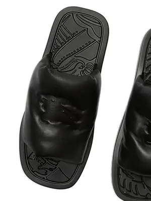 Burberry Equestrian Knight Leather Slides - Black
