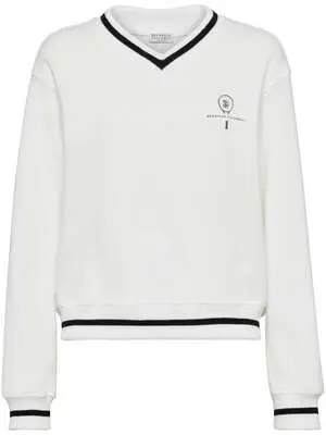 Brunello Cucinelli Logo-printed Striped-trim Sweatshirt
