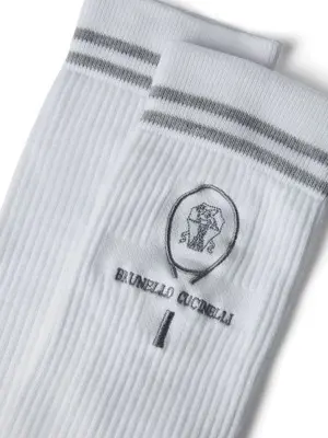 Brunello Cucinelli Logo-embroidered Ankle Socks - White