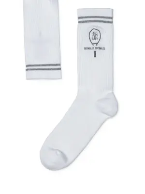 Brunello Cucinelli Logo-embroidered Ankle Socks - White