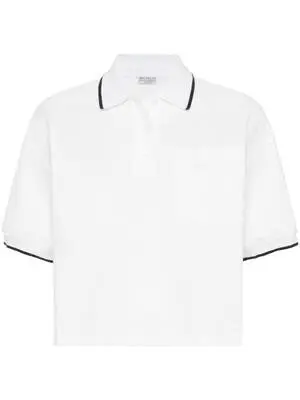 Brunello Cucinelli Contrasting-trim Cropped Polo Shirt