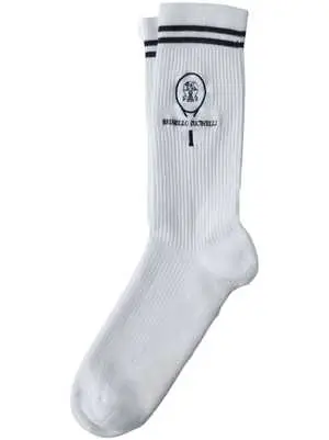 Brunello Cucinelli Logo-embroidered Socks - White