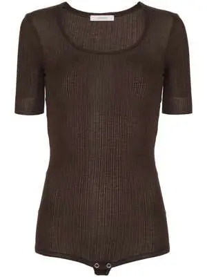 LEMAIRE Ribbed Shortsleeved Bodysuit - Brown