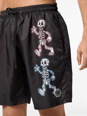 Philipp Plein Skeleton-print Swim Shorts - Black