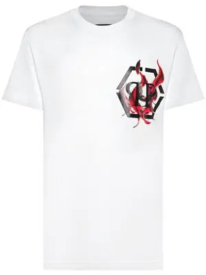 Philipp Plein Logo Flame-print Cotton T-shirt - White