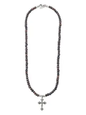 Emanuele Bicocchi Avelli Cross Pearl Necklace - Silver