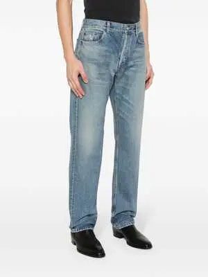 Saint Laurent Stonewashed Distressed Straight Jeans