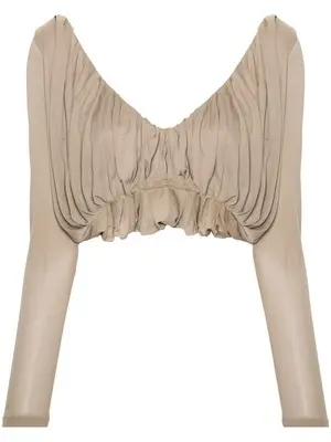 Saint Laurent Pleated Cropped Blouse