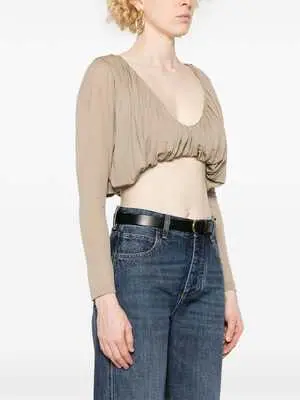 Saint Laurent Pleated Cropped Blouse