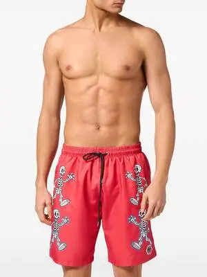 Philipp Plein Skeleton-print Swim Shorts - Red