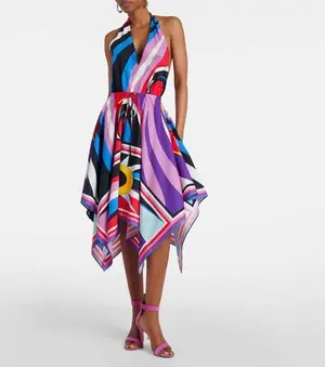 Emilio Pucci Cigni Halterneck Cotton Midi Dress