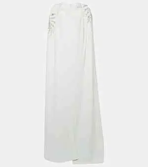 Safiyaa Mattia Embellished Caped Crêpe Gown - Green