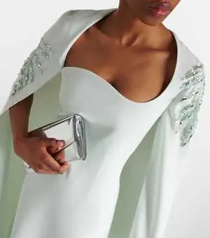 Safiyaa Mattia Embellished Caped Crêpe Gown - Green