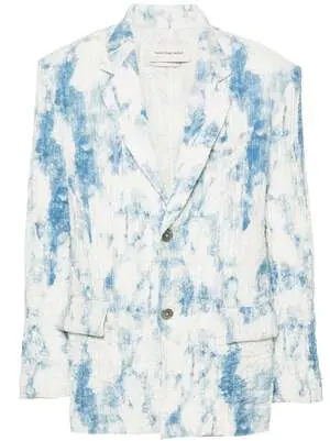 FENG CHEN WANG Seersucker Single-breasted Blazer - Blue