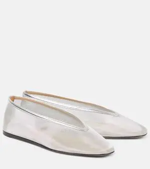 Le Monde Beryl Luna Leather-trimmed Ballet Flats - Silver