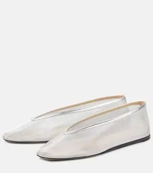 Le Monde Beryl Luna Leather-trimmed Ballet Flats - Silver