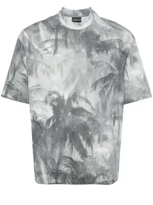 Emporio Armani Palm Tree-print Cotton T-shirt - Grey
