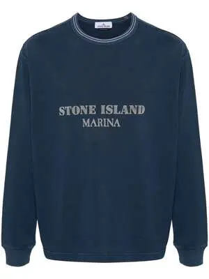 Stone Island Logo-print Cotton Sweatshirt - Blue
