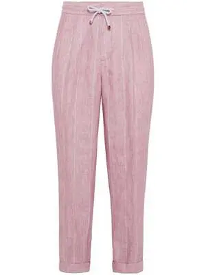 Brunello Cucinelli Striped Linen Trousers - Pink