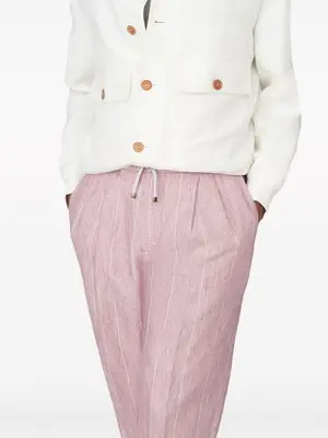 Brunello Cucinelli Striped Linen Trousers - Pink