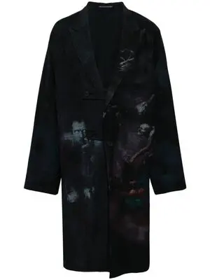 Yohji Yamamoto Single-breasted Graphic Print Coat - Black