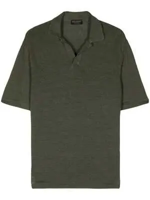 DELL'OGLIO Short-sleeve Linen Polo Shirt - Green
