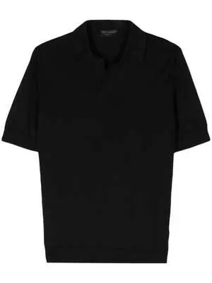 DELL'OGLIO Short-sleeve Cotton Polo Shirt - Black