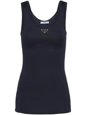 Prada Enamel-triangle Cotton Top - Blue