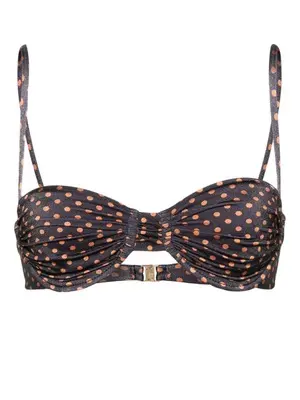 Faithfull The Brand Stefania Polka-dot Bikini Top - Grey