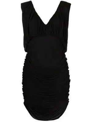Saint Laurent Ruched V-neck Minidress - Black
