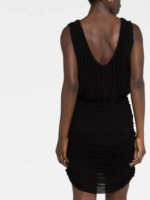 Saint Laurent Ruched V-neck Minidress - Black