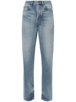Saint Laurent Distressed High-waisted Tapered Jeans