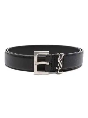 Saint Laurent Logo-plaque Leather Belt - Black