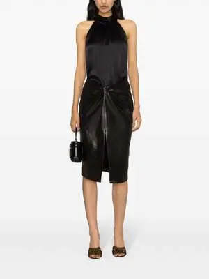 Saint Laurent Gathered Leather Midi Skirt