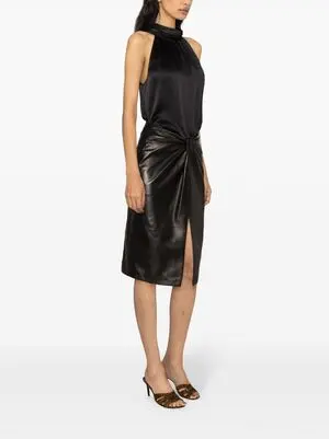 Saint Laurent Gathered Leather Midi Skirt