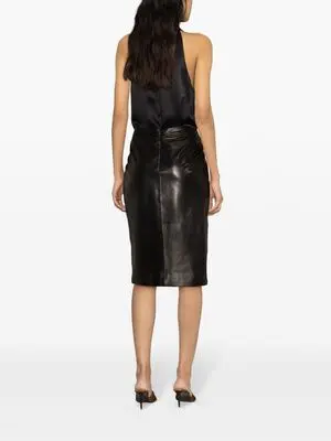 Saint Laurent Gathered Leather Midi Skirt