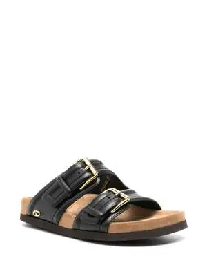 Valentino Garavani Fussfriend Double-strap Leather Slides - Black